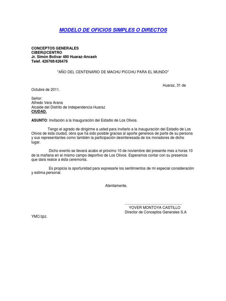 Modelo de Oficios Simples o Directos | PDF