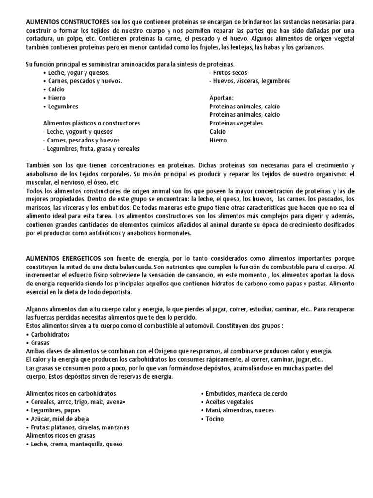 Alimentos Constructores | PDF | Legumbre | Proteínas