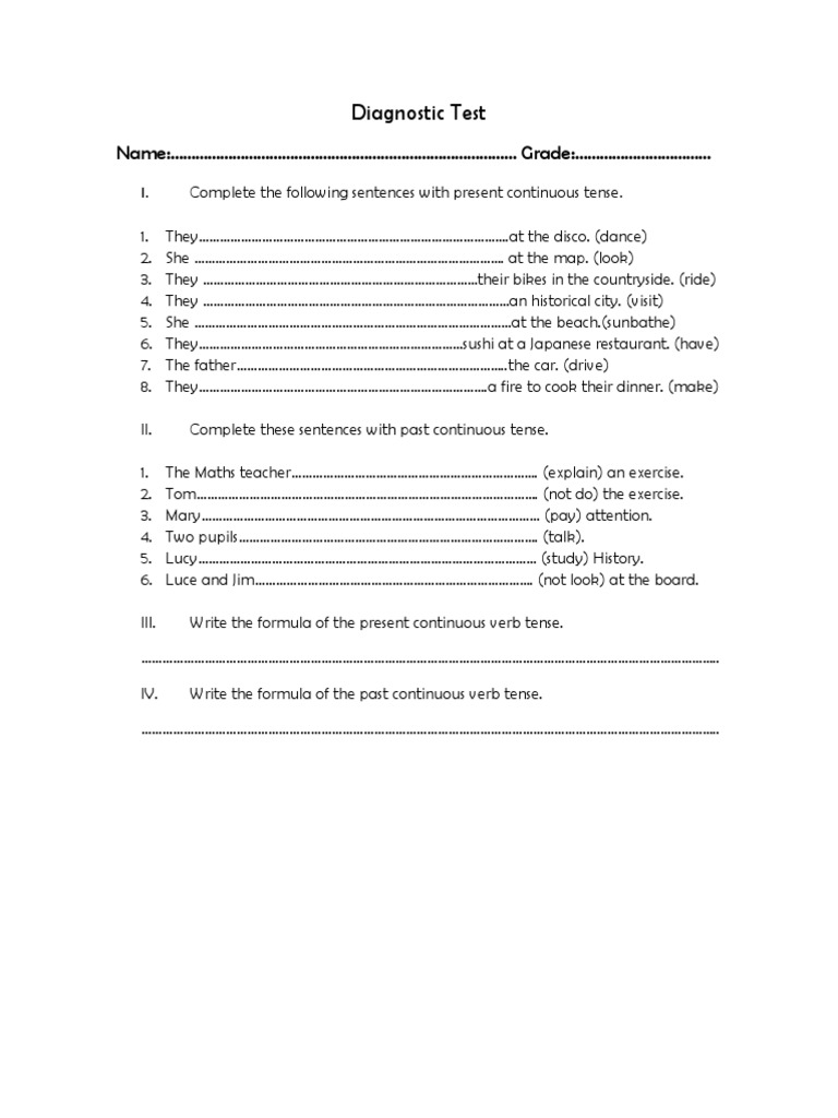 English Tenses Diagnostic Test | PDF | Sports & Recreation