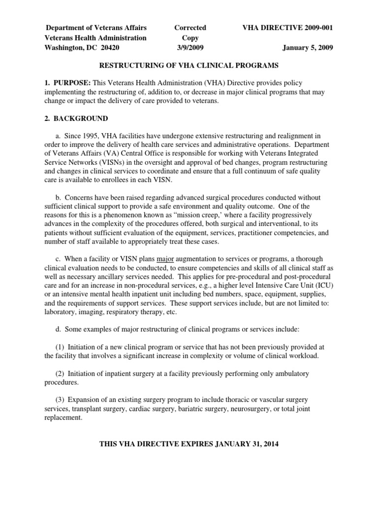 VHA Clinical Programs Restructuring | PDF | Veterans Health ...