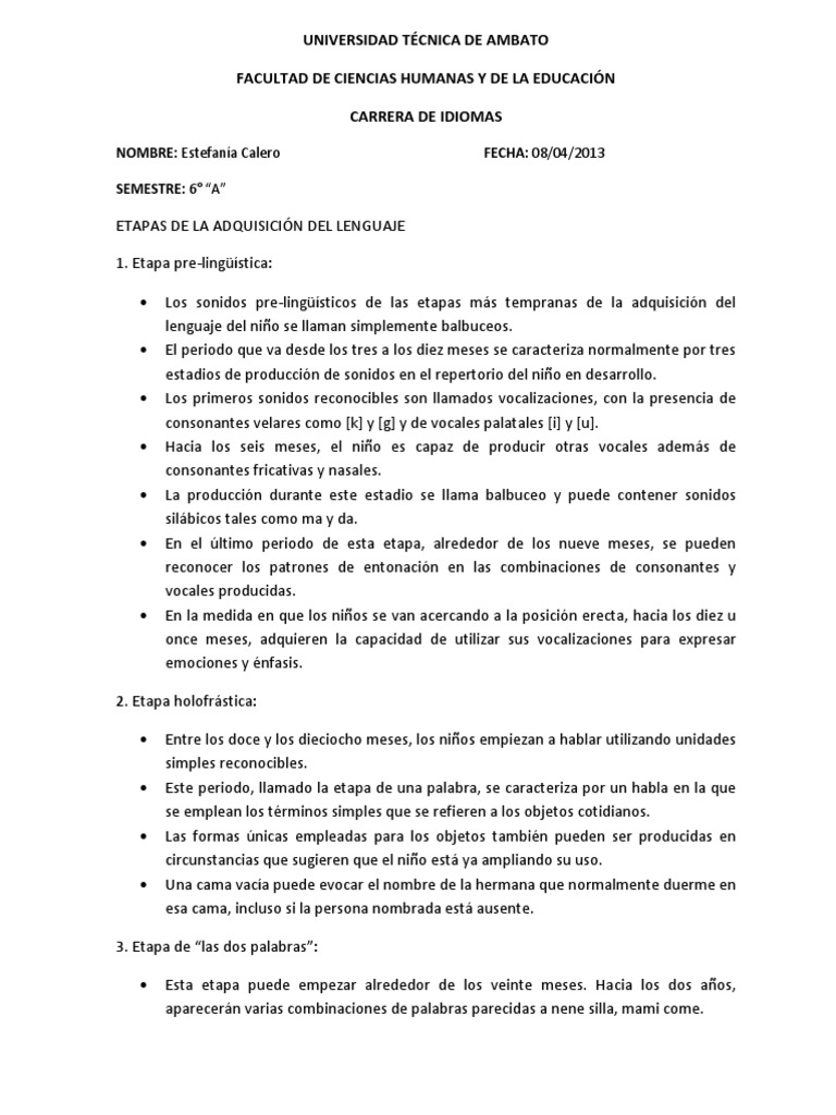 Etapas de La Adquisicion Del Lenguaje | PDF | Palabra | Aquisición de ...