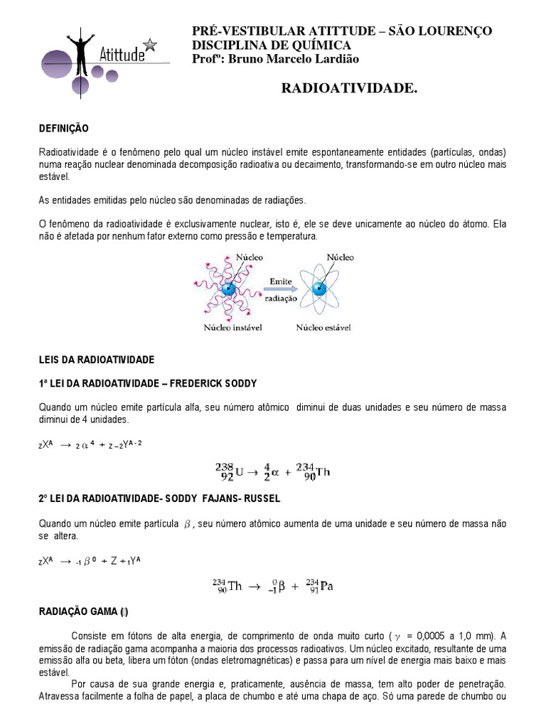 FICHA de Radioatividade | PDF | Radioatividade | Nêutron