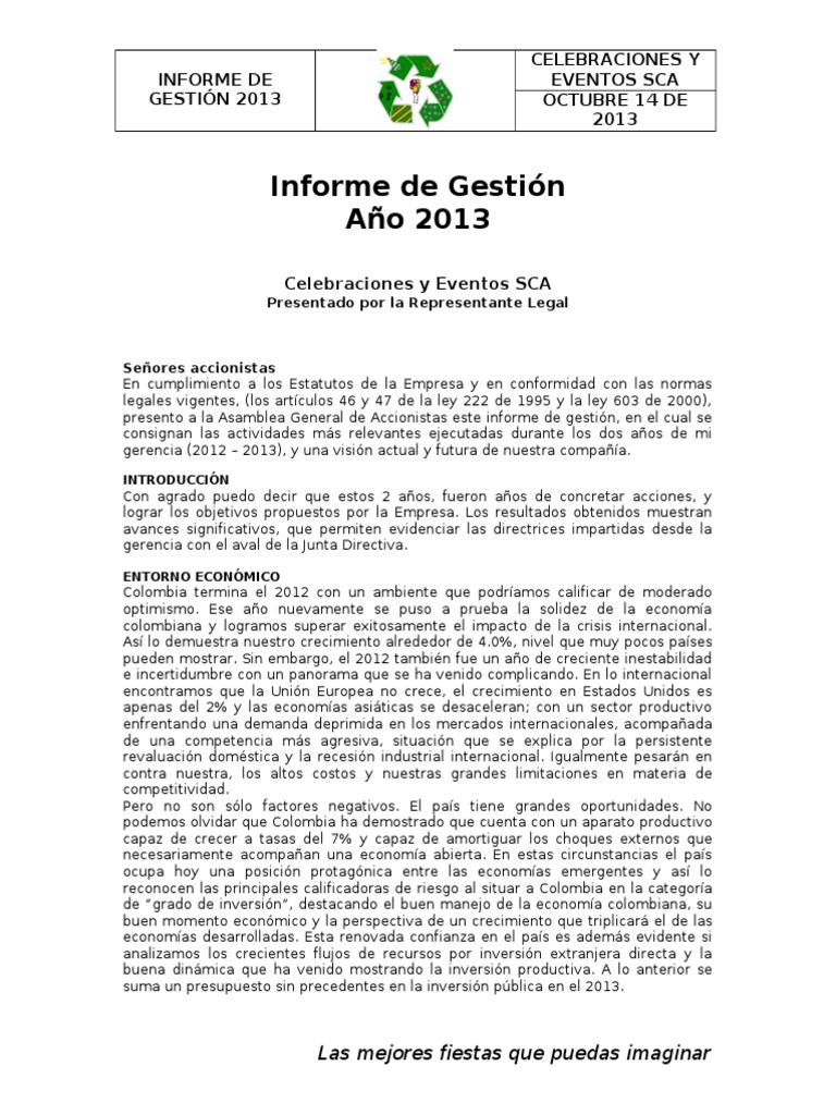 Informe de Gestión | PDF | Colombia | Desarrollo sostenible