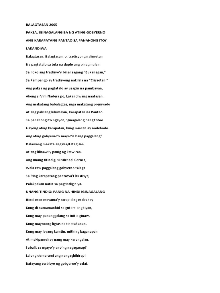 Balagtasan 2005 | PDF