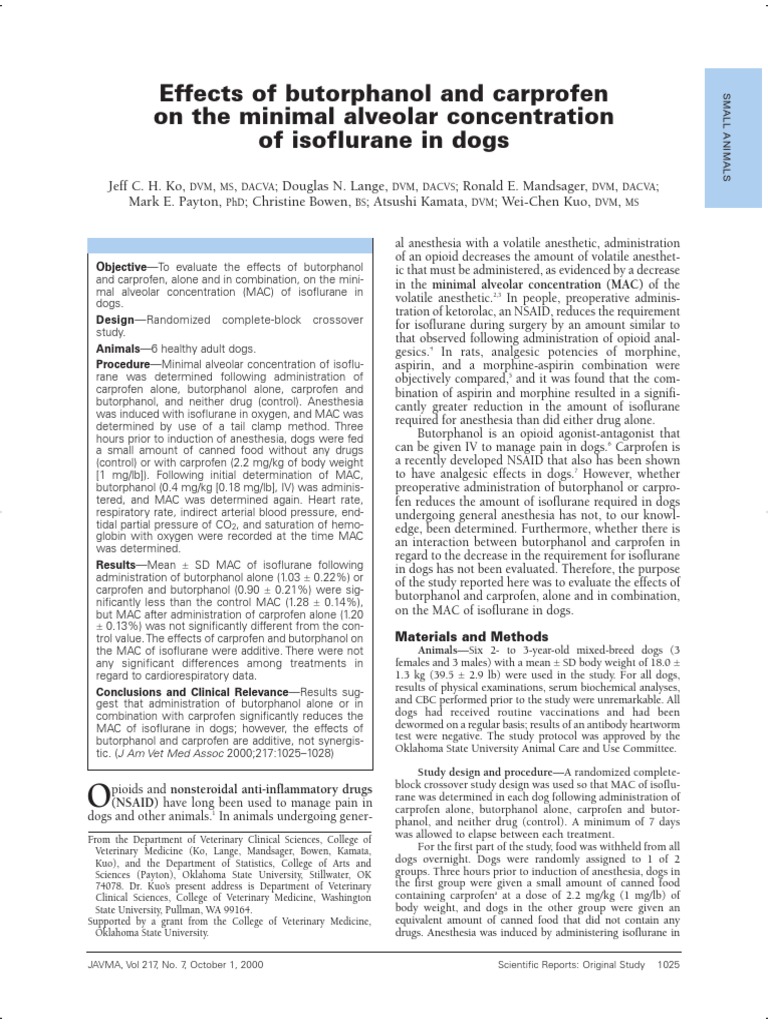 Effects of Butorphanol and Carprofen On The Minimal Alveolar ...