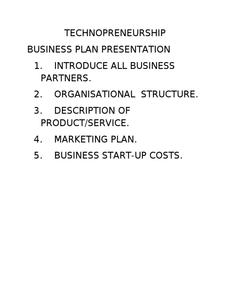 TechnoPreneurship Business Plan Overview | PDF | Business | Business (General)