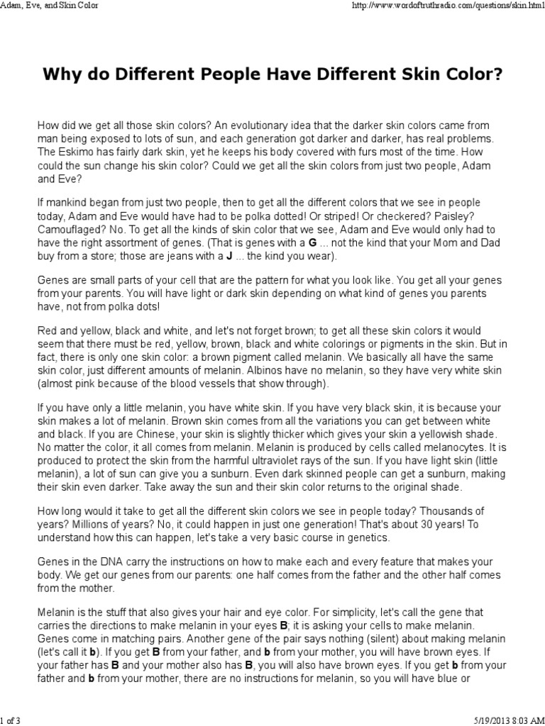 Adam, Eve, And Skin Color | Human Skin Color | Eye Color