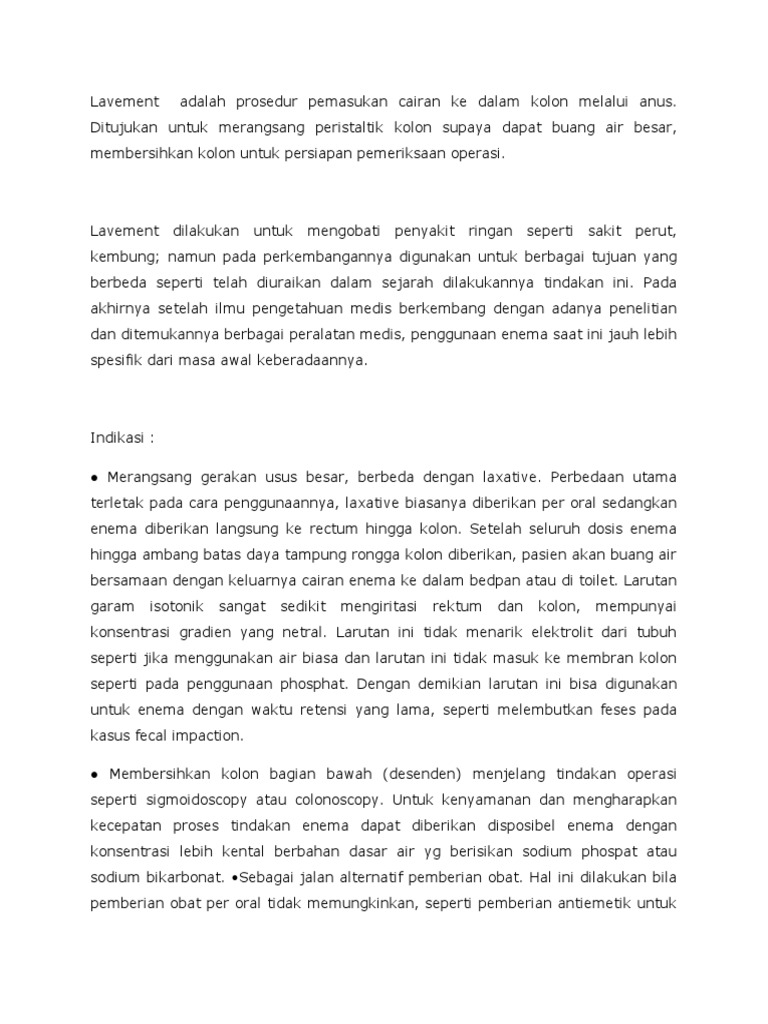 Manfaat dan Risiko Lavement | PDF