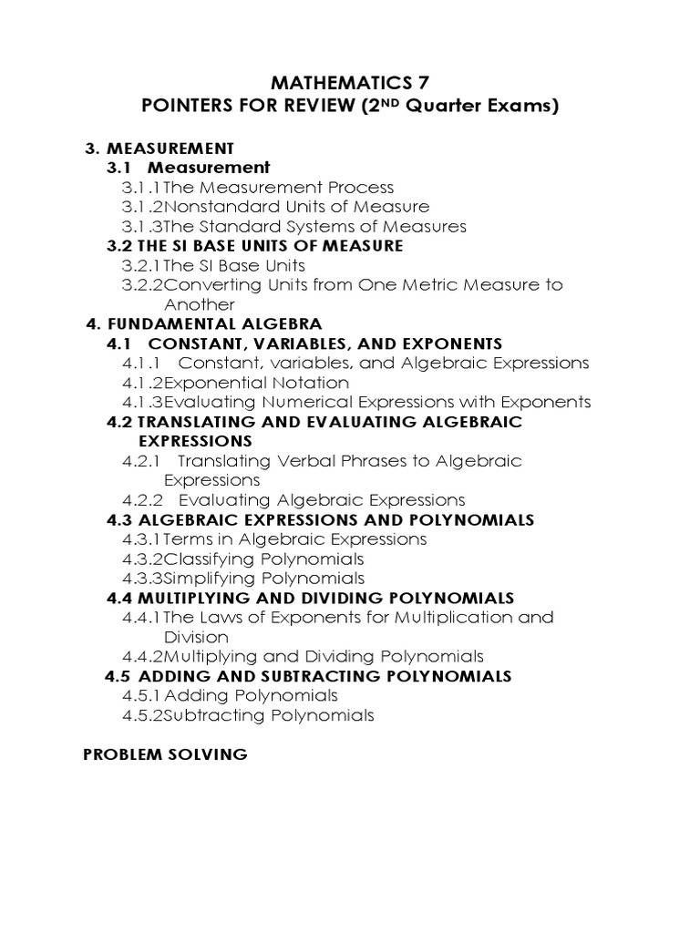MATHEMATICS 7 Pointers Second Quarter | PDF | Teaching Methods & Materials | Computers