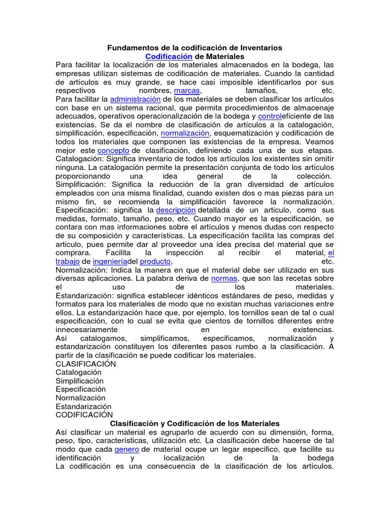 Codificación y Clasificación de Inventarios | PDF | Regulación | Catalogación