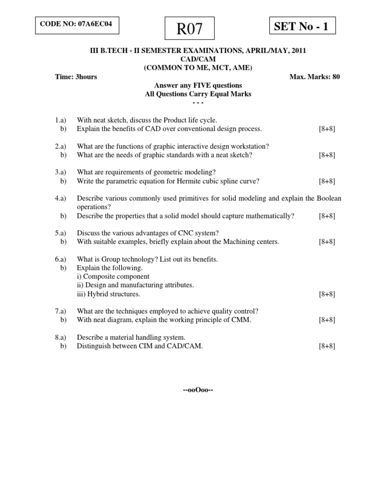 Set No - 1: CODE NO: 07A6EC04 | Download Free PDF | Computer Aided ...
