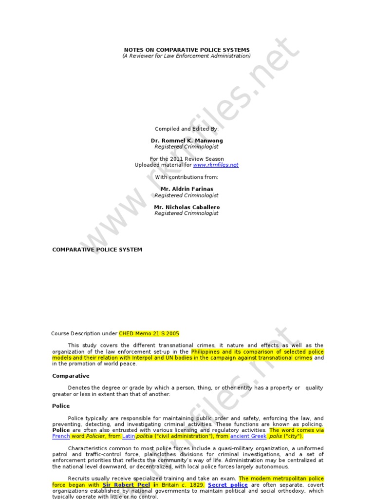 Comparative Police System | PDF | Brigadier | Organized Crime