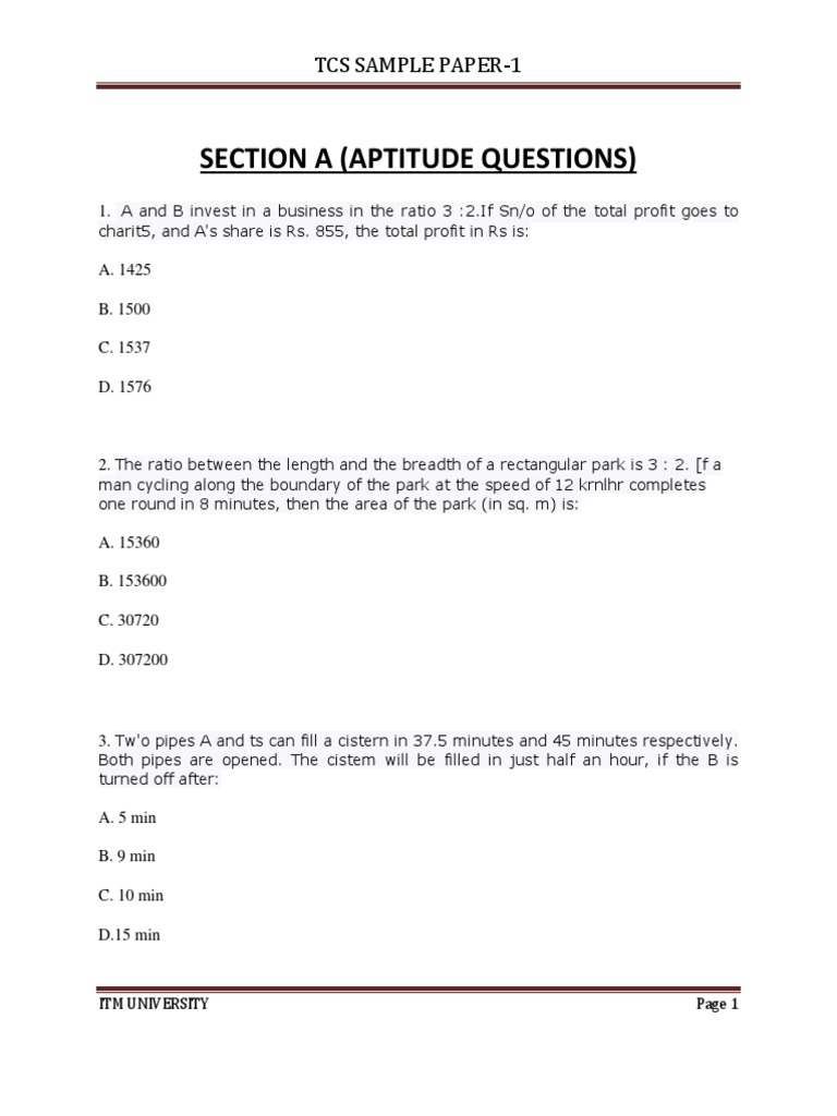 TCS Sample Papers | Nature