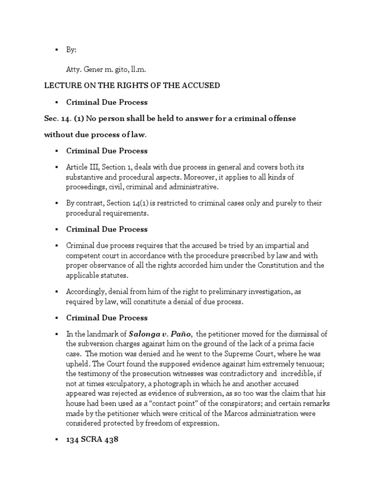 Rights of The Accused | PDF | Confrontation Clause | Bail