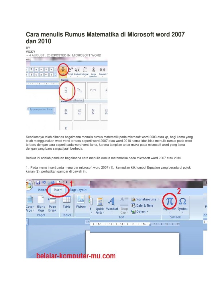 Menulis Rumus Matematika Word 2007 | PDF