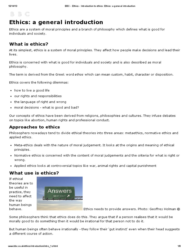 BBC - Ethics - Introduction To Ethics - Ethics - A General Introduction ...