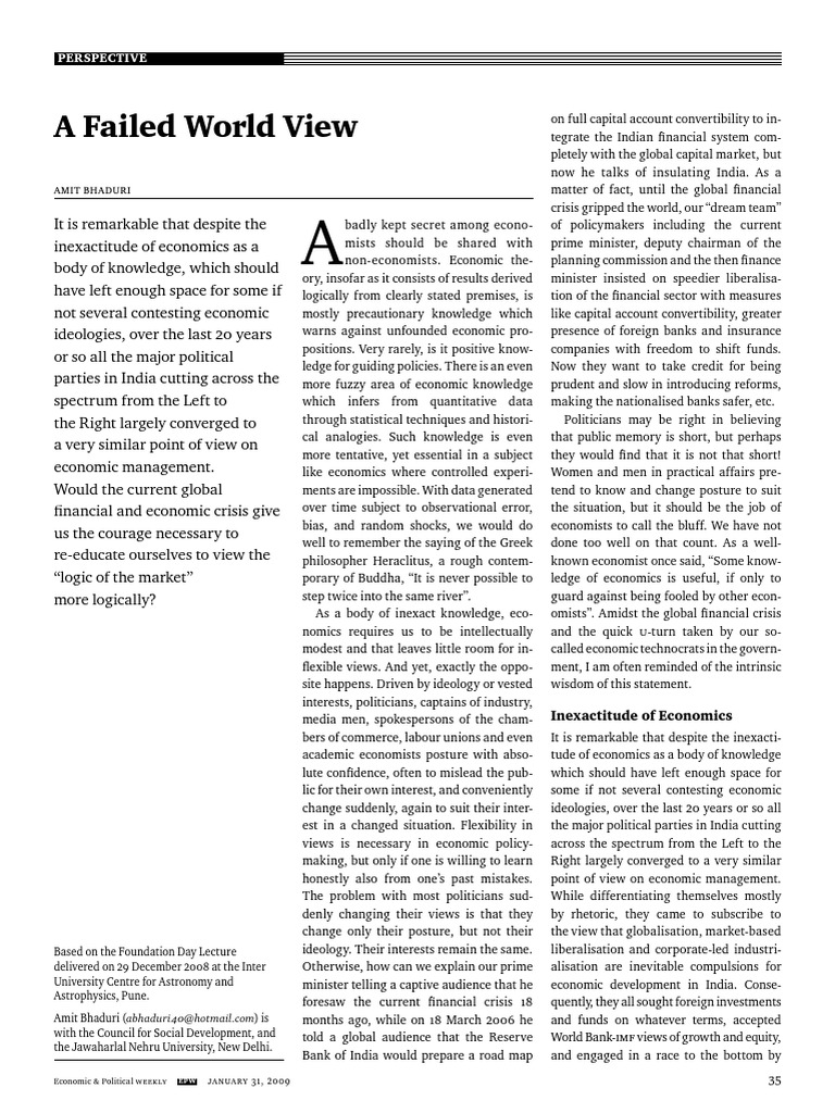 A Failed World View: Amit Bhaduri | PDF | Economic Growth | Employment
