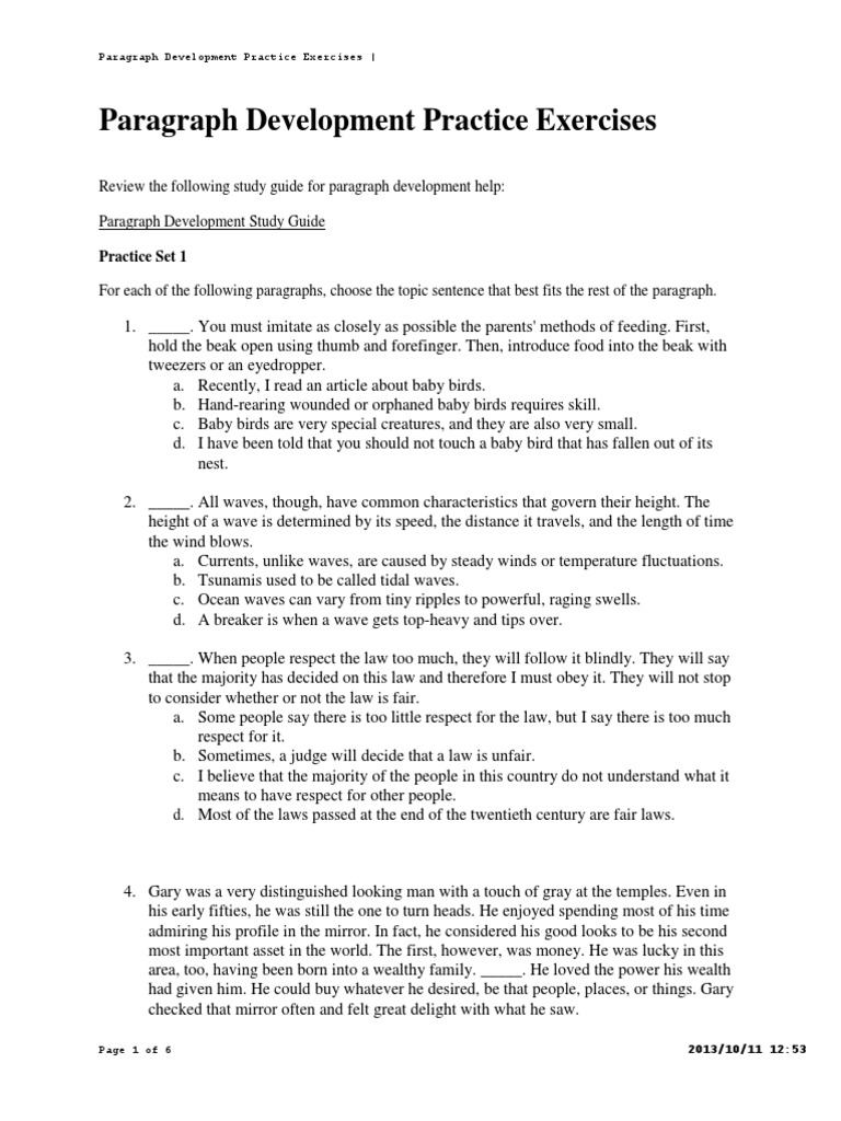 Paragraph Development Exercises | PDF | Diabetes Mellitus | Dieting