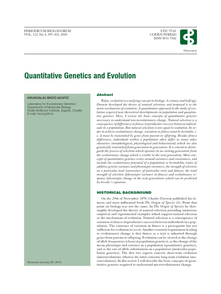 Quantative Genetics and Evolution | PDF | Natural Selection | Heritability