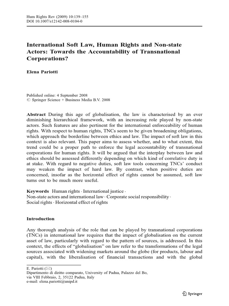 International Soft Law, Human Rights and Non-State Actors: Towards The Accountability of ...