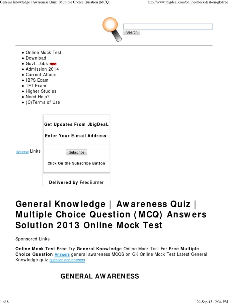 General Knowledge - Awareness Quiz - Multiple Choice Question (MCQ ...
