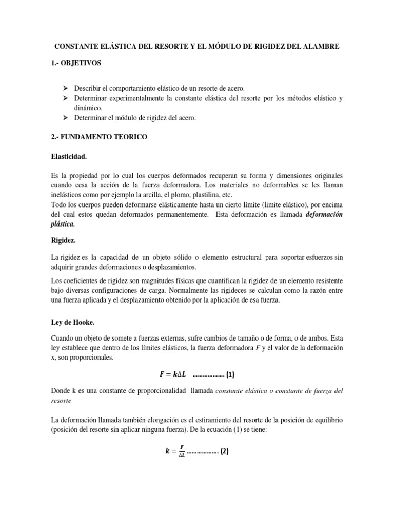 PRACTICA N°1.-Constante y Modulo de Rigidez de Un Resorte | PDF ...