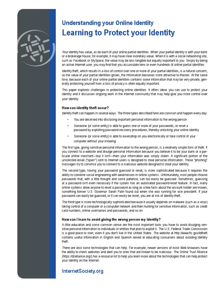 Understanding Your Online Identity Learning To Protect Your Identity | PDF