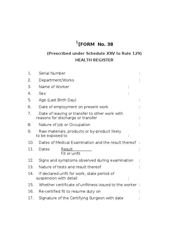 Health Register Form 38 Details | PDF