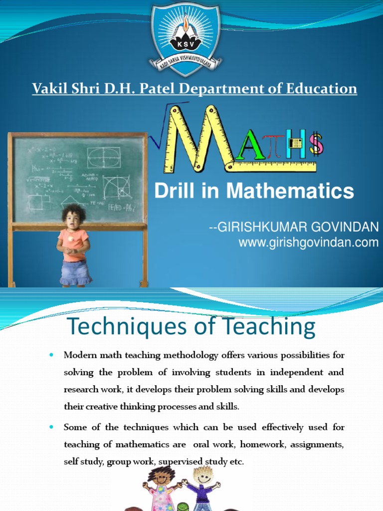 Drill in Mathematics: Vakil Shri D.H. Patel Department of Education ...