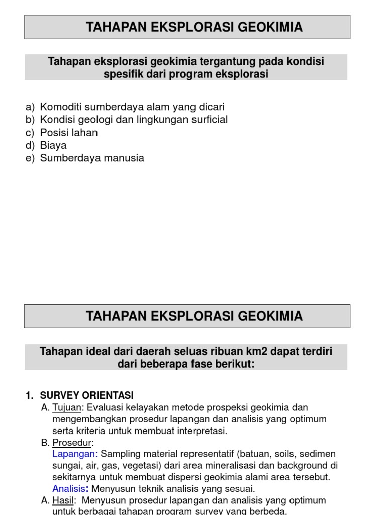Tahapan Eksplorasi Geokimia | PDF | Ilmu Sosial | Sains & Matematika