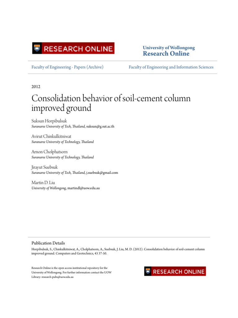 Consolidation Behavior of Soil-Cement Column | PDF | Porosity ...