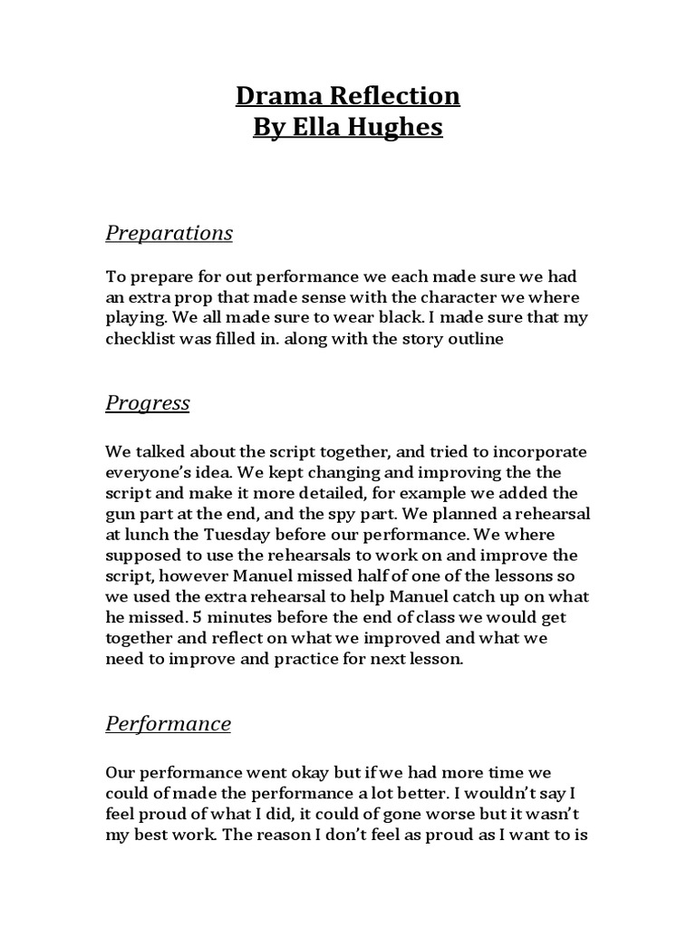 Drama Performance Reflection Insights | PDF