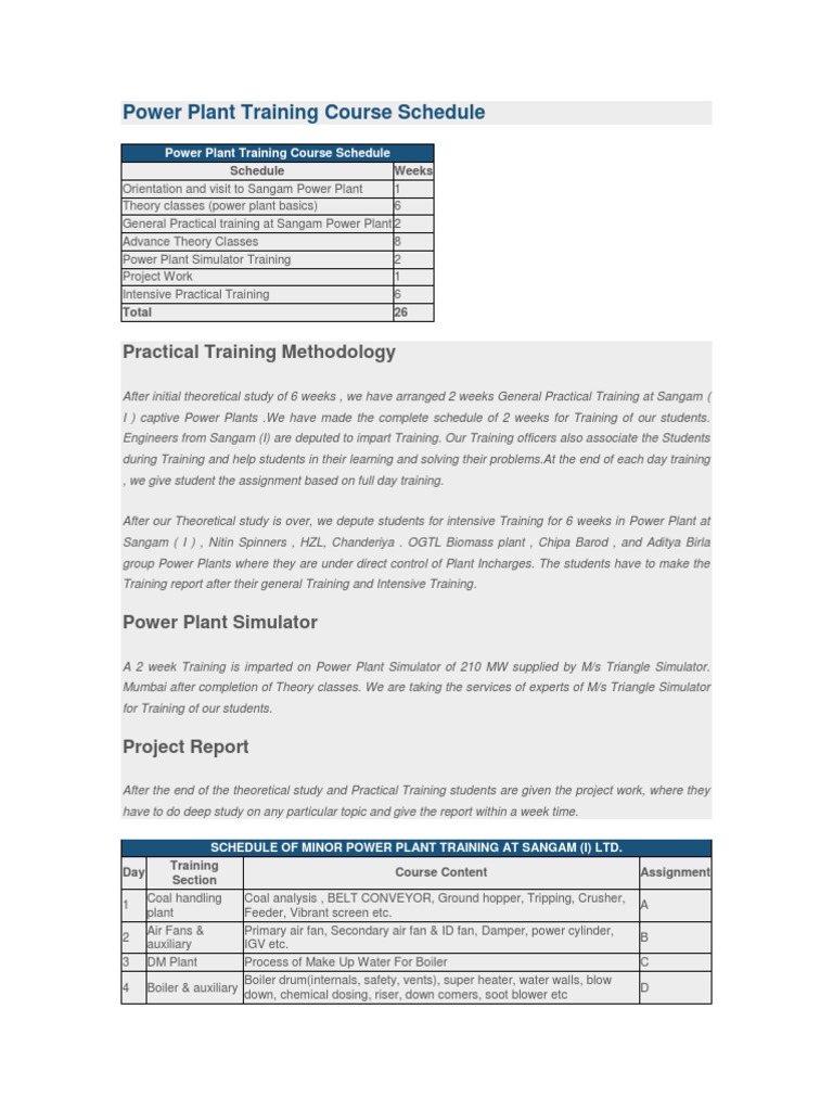 Power Plant Training Course Schedule | PDF | Power Station | Mechanical Fan