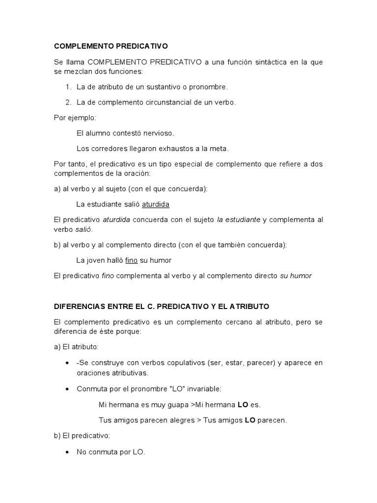 Complemento Predicativo | PDF | Verbo | Reglas