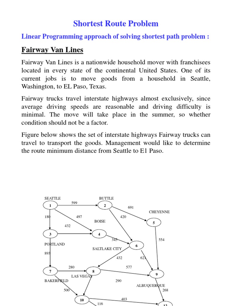 Shortest Route Problem Pdf Seattle Mathematical Problem Solving