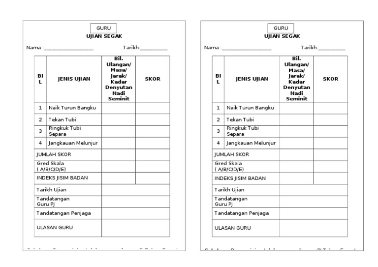 Borang Ujian SEGAK | PDF