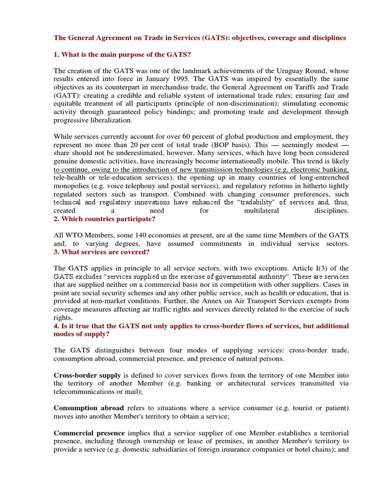 Gats | General Agreement On Trade In Services | World Trade Organization