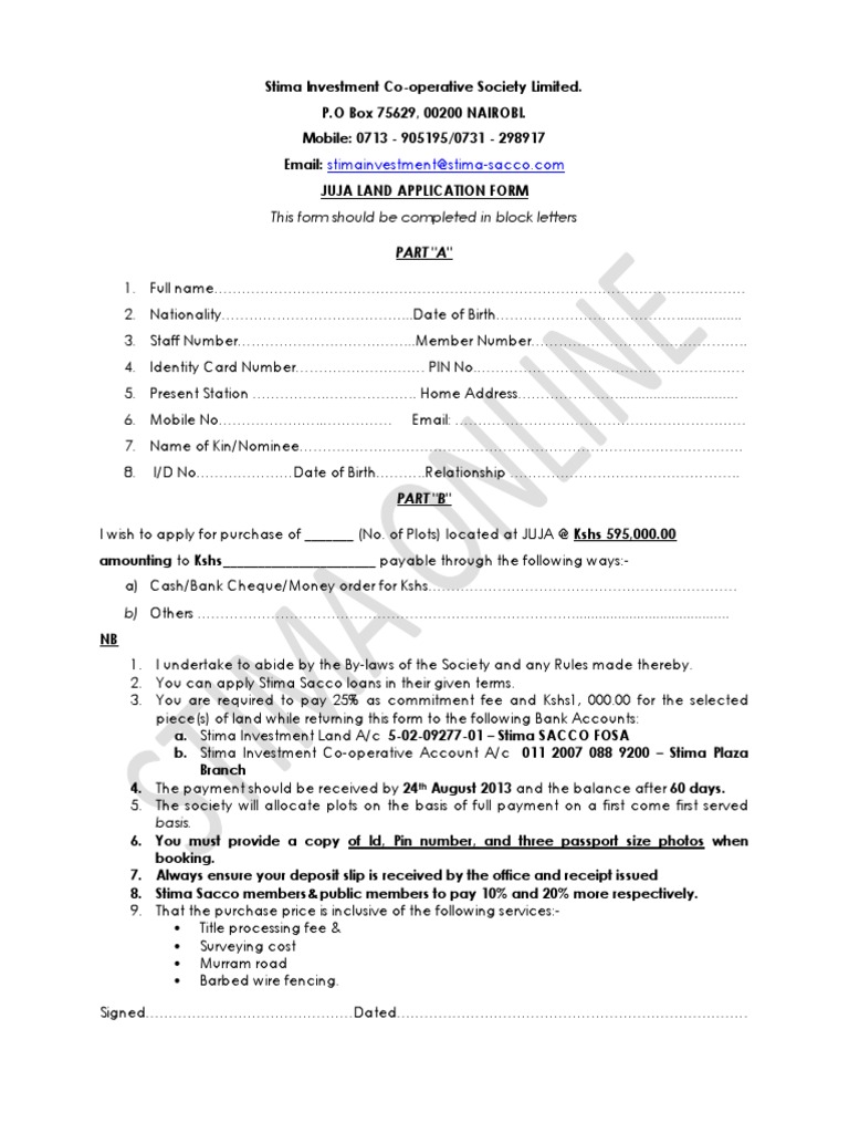 6f215 JUJA Land Application Form | PDF | Credit Union | Identity Document