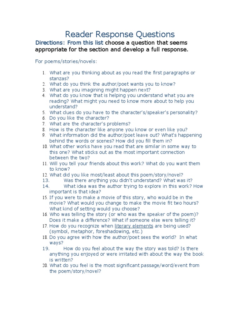 Reader Response Questions Guide | PDF | Foreign Language Studies