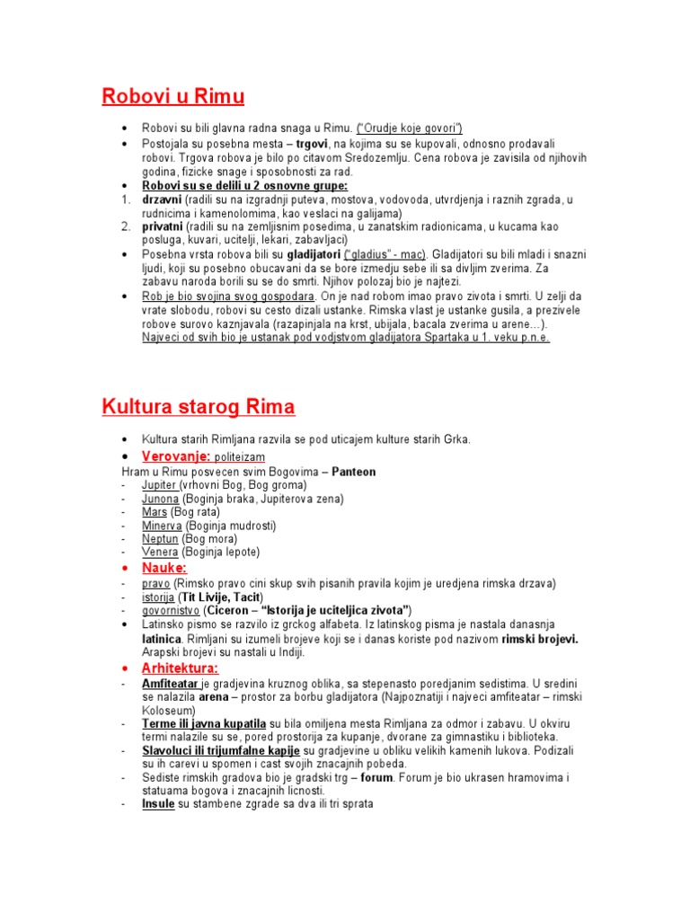 Robovi U Rimu, Kultura Starog Rima | PDF