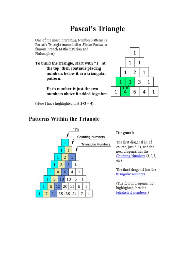 Pascal's Triangle: Patterns Within The Triangle | PDF | Combinatorics ...