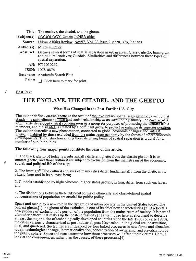 Marcuse - The Enclave The Citadel and The Ghetto | PDF | Ghetto ...