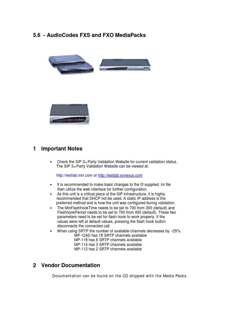 AudioCodes FXS and FXO MediaPacks56 | PDF | Session Initiation Protocol ...