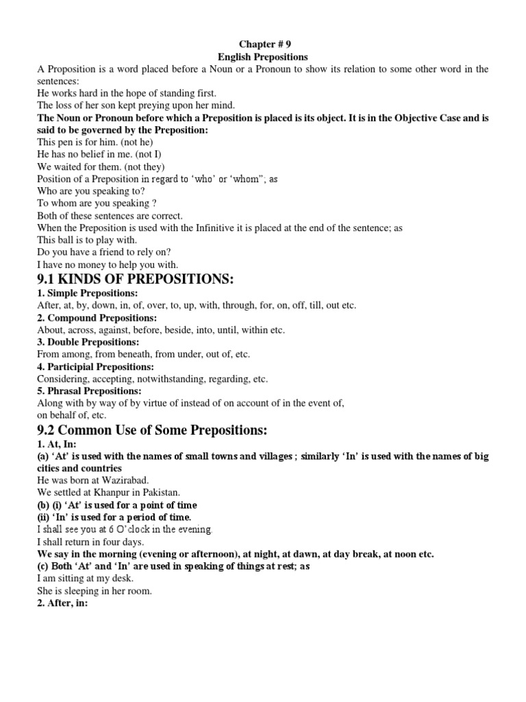 English Prepositions | PDF | Preposition And Postposition | Grammatical ...