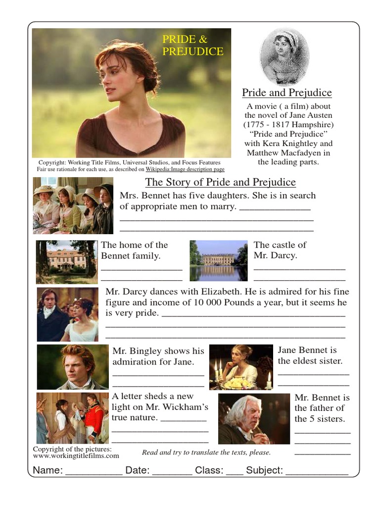Pride and Prejudice Knightley Worksheet | PDF