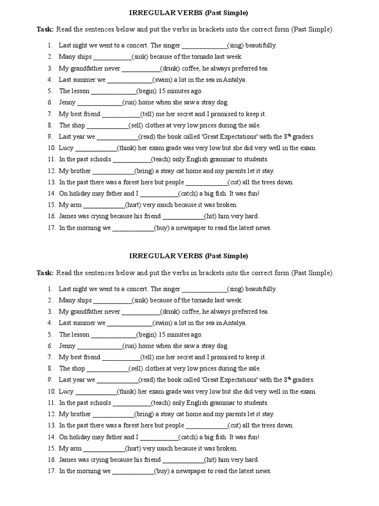 Irregular Verbs Simple Past Exer | PDF | Grammar