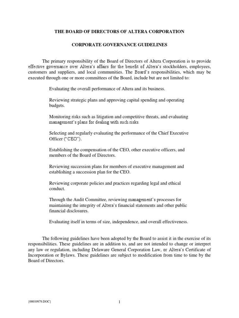 Altera Corp Board Governance Guide | PDF | Board Of Directors | Committee