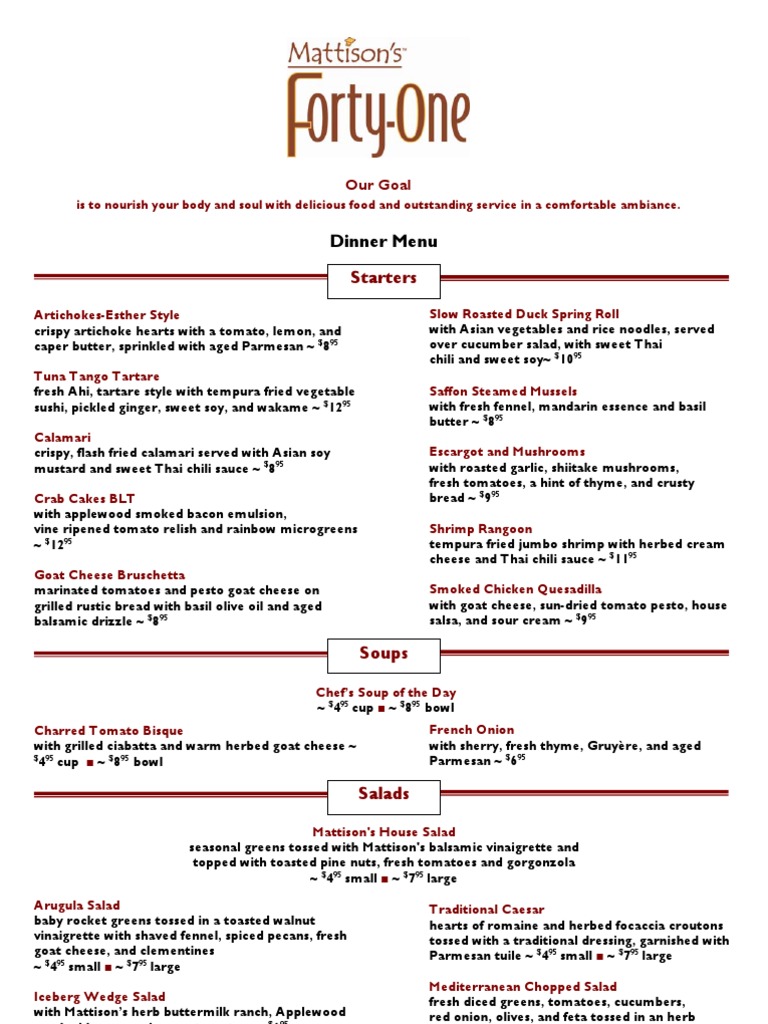 Mattison's Forty One Dinner Menu | PDF | Salad | Foods