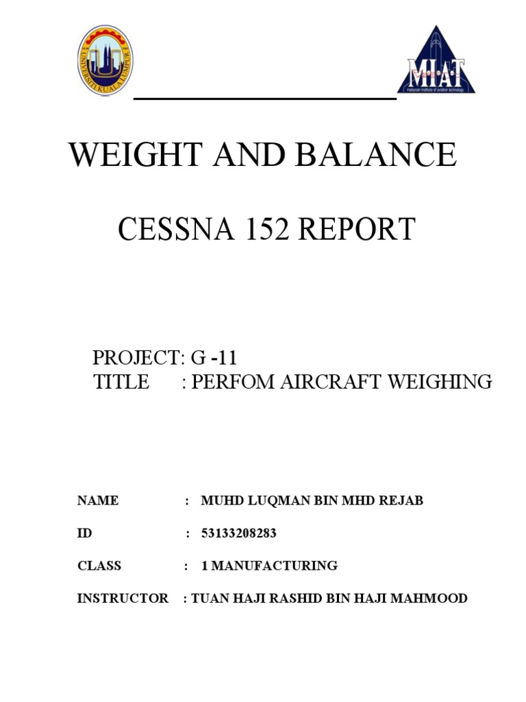 Cessna 152 Weight and Balance Report | PDF | Weighing Scale | Aerospace ...