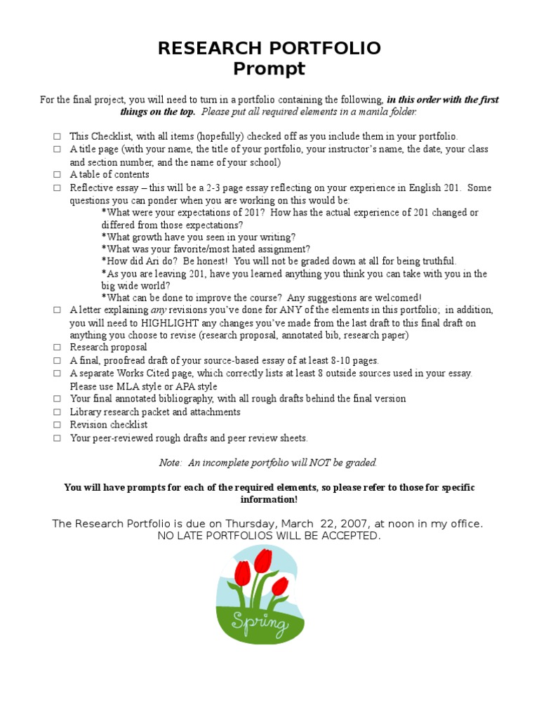 English 201 Research Portfolio Guide | PDF
